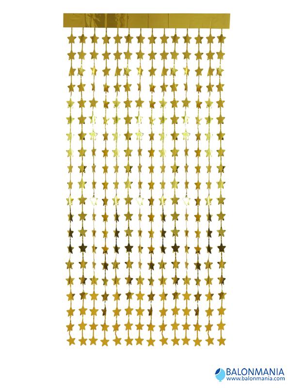 Viseći ukras zlatne zvijezde zavjesa 2x1m - Baloni za rođendan