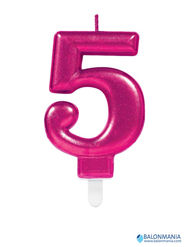 Rođendanska svjećica broj 5 PINK 9.3cm - Baloni za rođendan